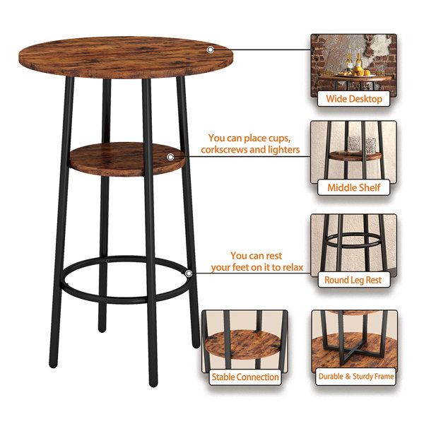 17 Stories Bistro Table and Chairs Set of 2, 3-Piece Bar Table and Chairs, Small 2-Tier Round ...